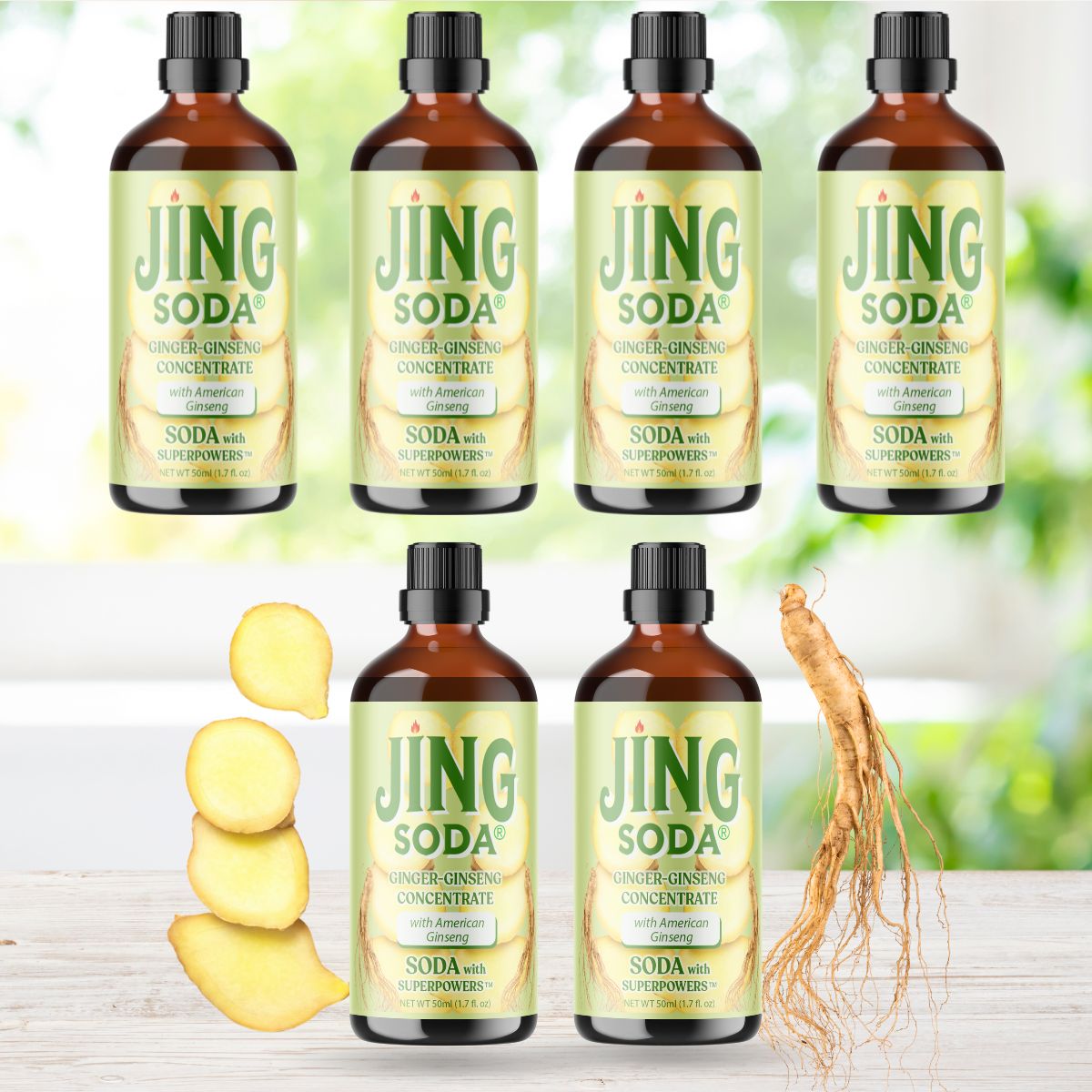 Jing Soda® Ginger Ginseng, 50mL (6 Pack)