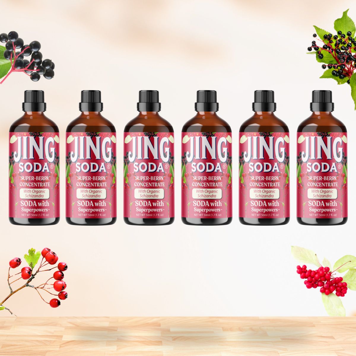 Jing Soda® Super Berry, 50mL (6 Pack)